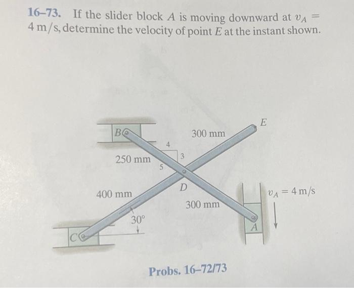 Solved 16-73. If the slider block A is moving downward at | Chegg.com