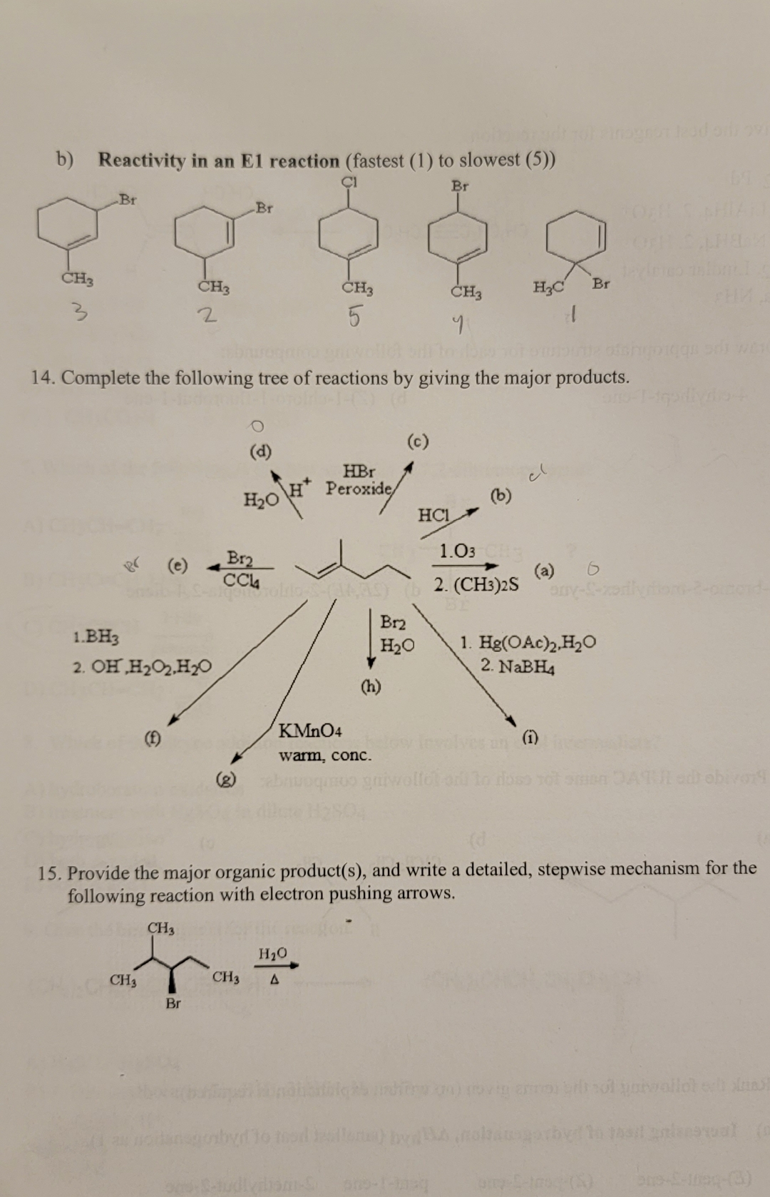Solved b) ﻿Reactivitv in an E1 ﻿reaction (fastest (1) ﻿to | Chegg.com