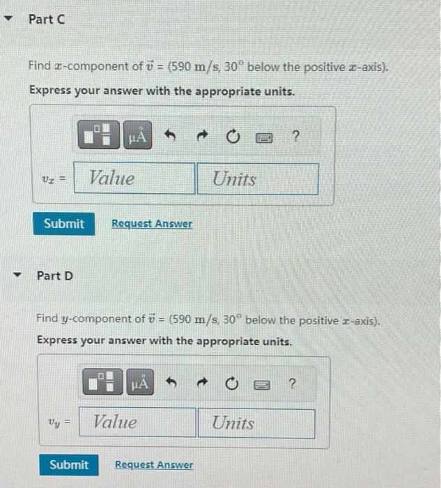 Solved Find x-component of v=(590 m/s,30∘ below the positive | Chegg.com