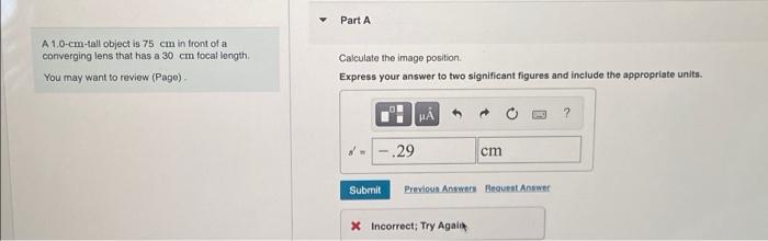 Solved Part A A 1.0-cm-tall object is 75 cm in front of a | Chegg.com