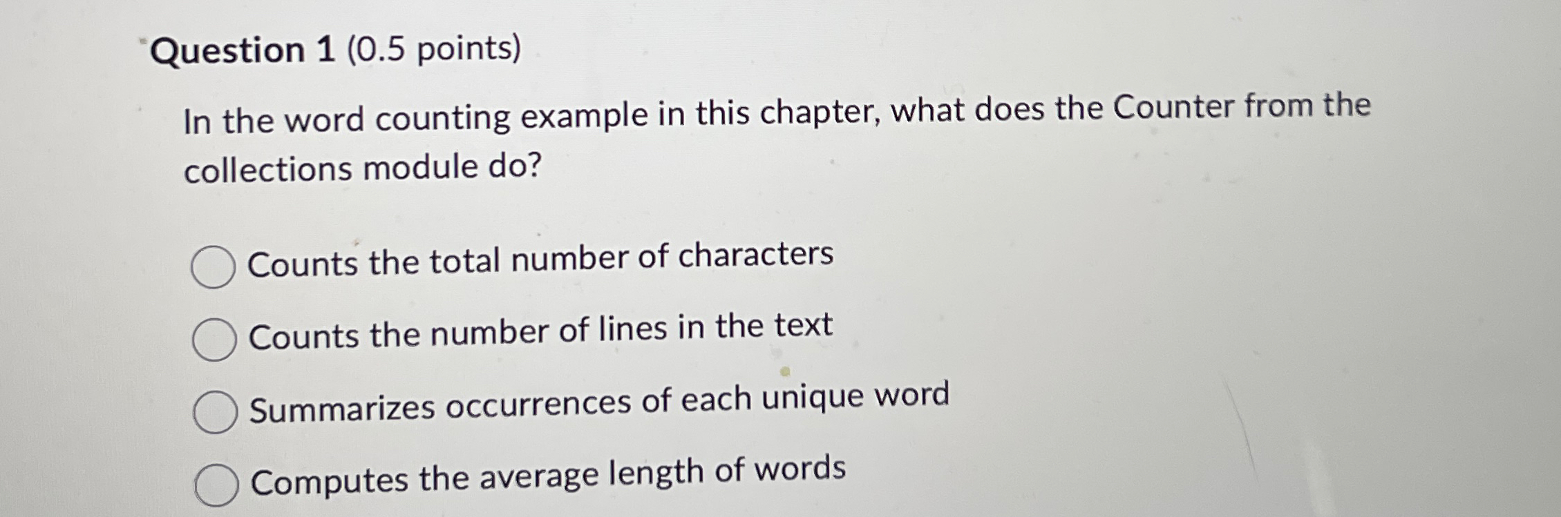 Solved Question 1 ( 0.5 points)In the word counting example | Chegg.com Solved Question 1 ( 0.5 points)In the word counting example | Chegg.com