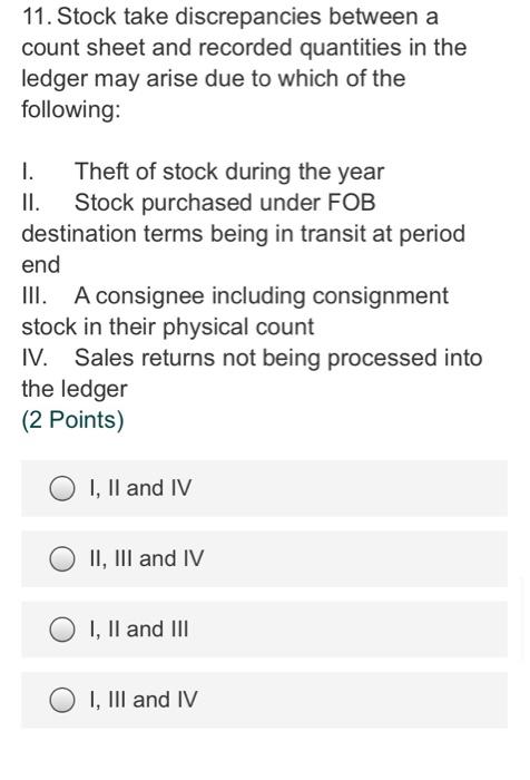 Solved 11. Stock take discrepancies between a count sheet | Chegg.com