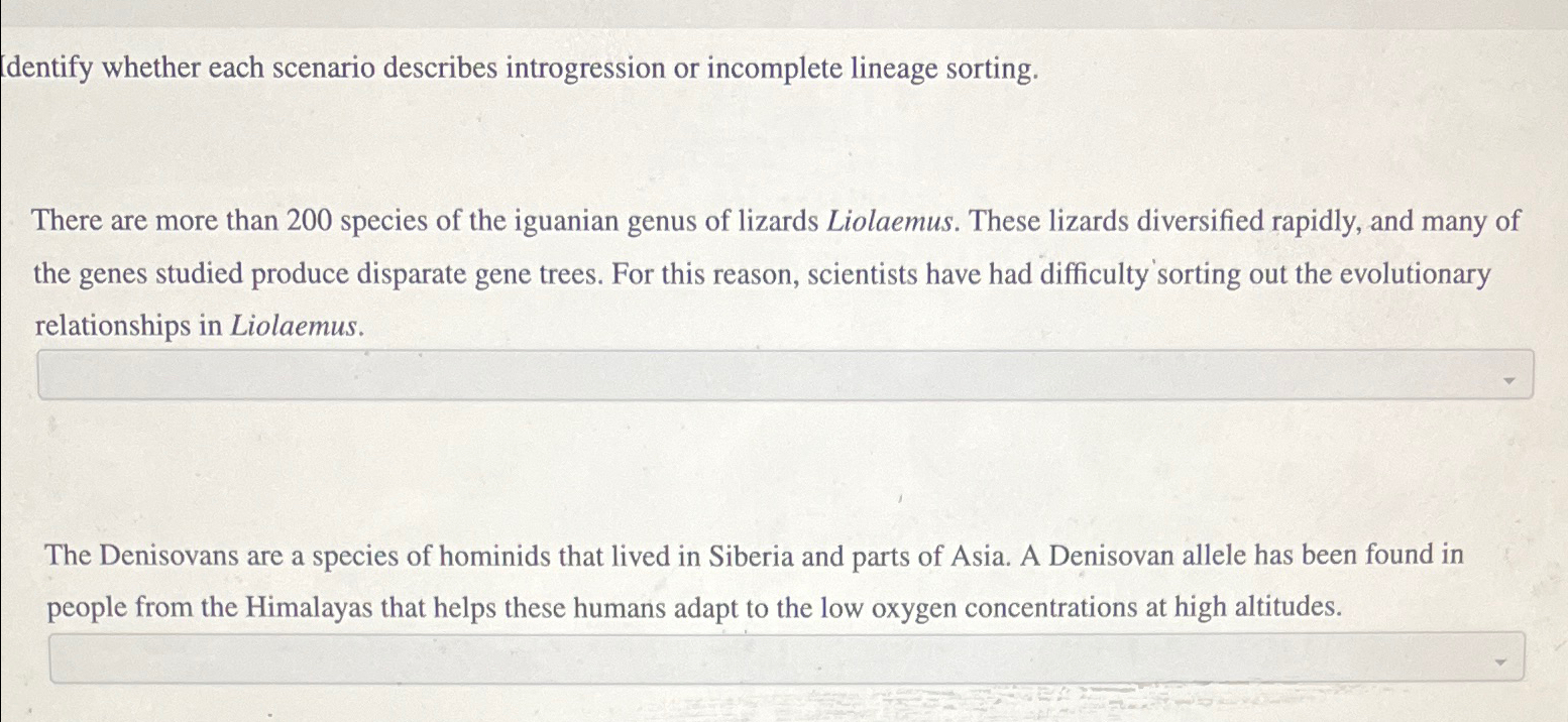 Solved dentify whether each scenario describes introgression | Chegg.com