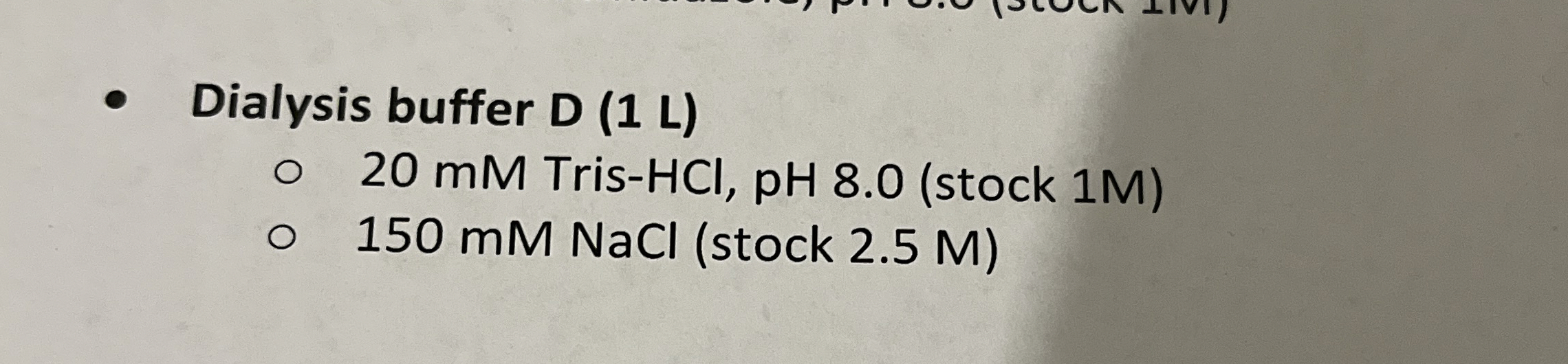 Solved Dialysis buffer D (1 ﻿L)20 ﻿mM Tris-HCl, ﻿pH | Chegg.com