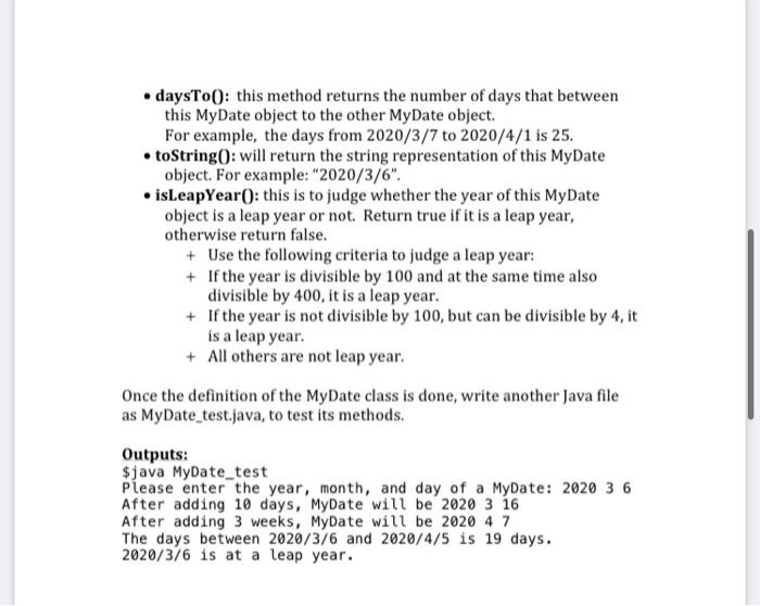 Solved Problem 2: The MyDate class (MyDate.java and MyDate | Chegg.com