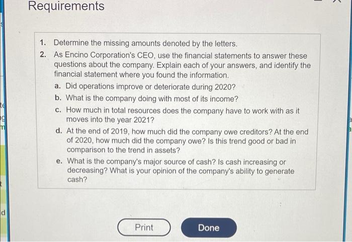 Solved Requirements te 1. Determine the missing amounts | Chegg.com