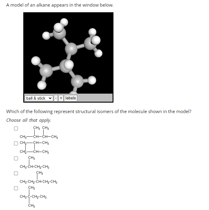 Solved A model of an alkane appears in the window | Chegg.com