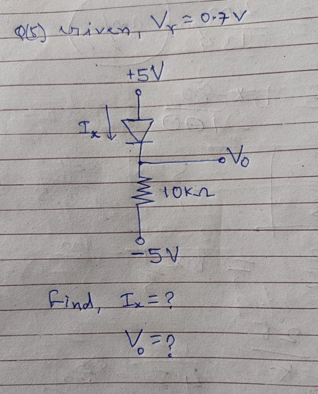Solved ϕ(5) Given, Vr=0.7 V Find, Ix= ? V0=? | Chegg.com
