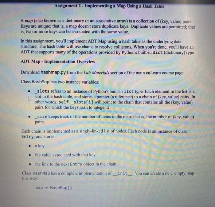Solved Assignment 2 Implementing A Map Using A Hash Table Chegg