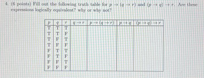 Solved 4. (6 points) Fill out the following truth table for | Chegg.com