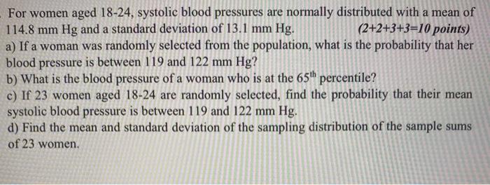 Solved For women aged 18-24, systolic blood pressures are | Chegg.com