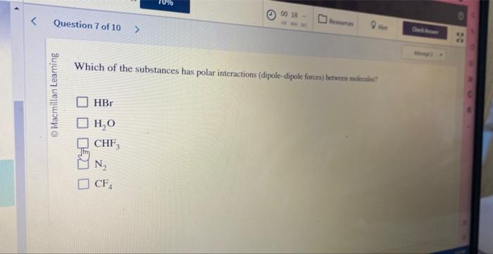 Solved Which of the substances has polar interactions | Chegg.com
