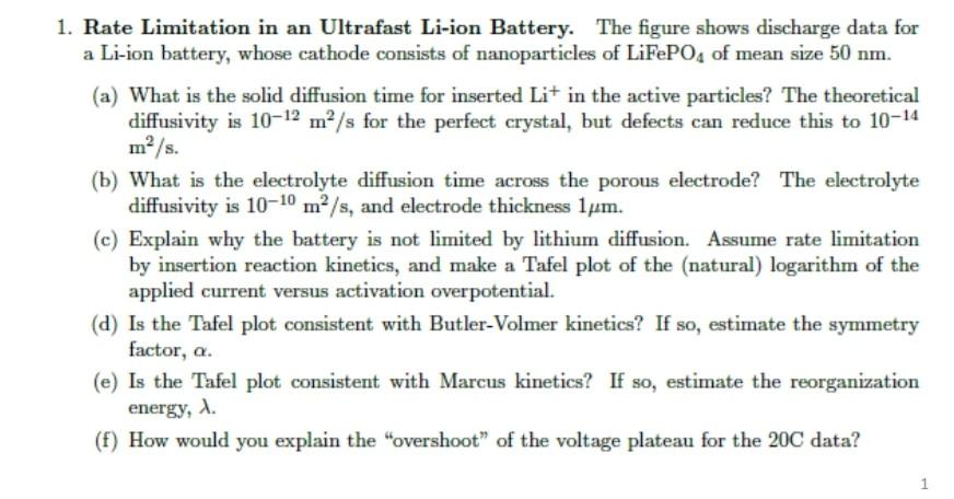 Solved 1. Rate Limitation in an Ultrafast Li-ion Battery. | Chegg.com
