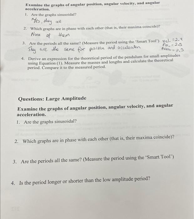 Examine the graphs of angular position, angular | Chegg.com
