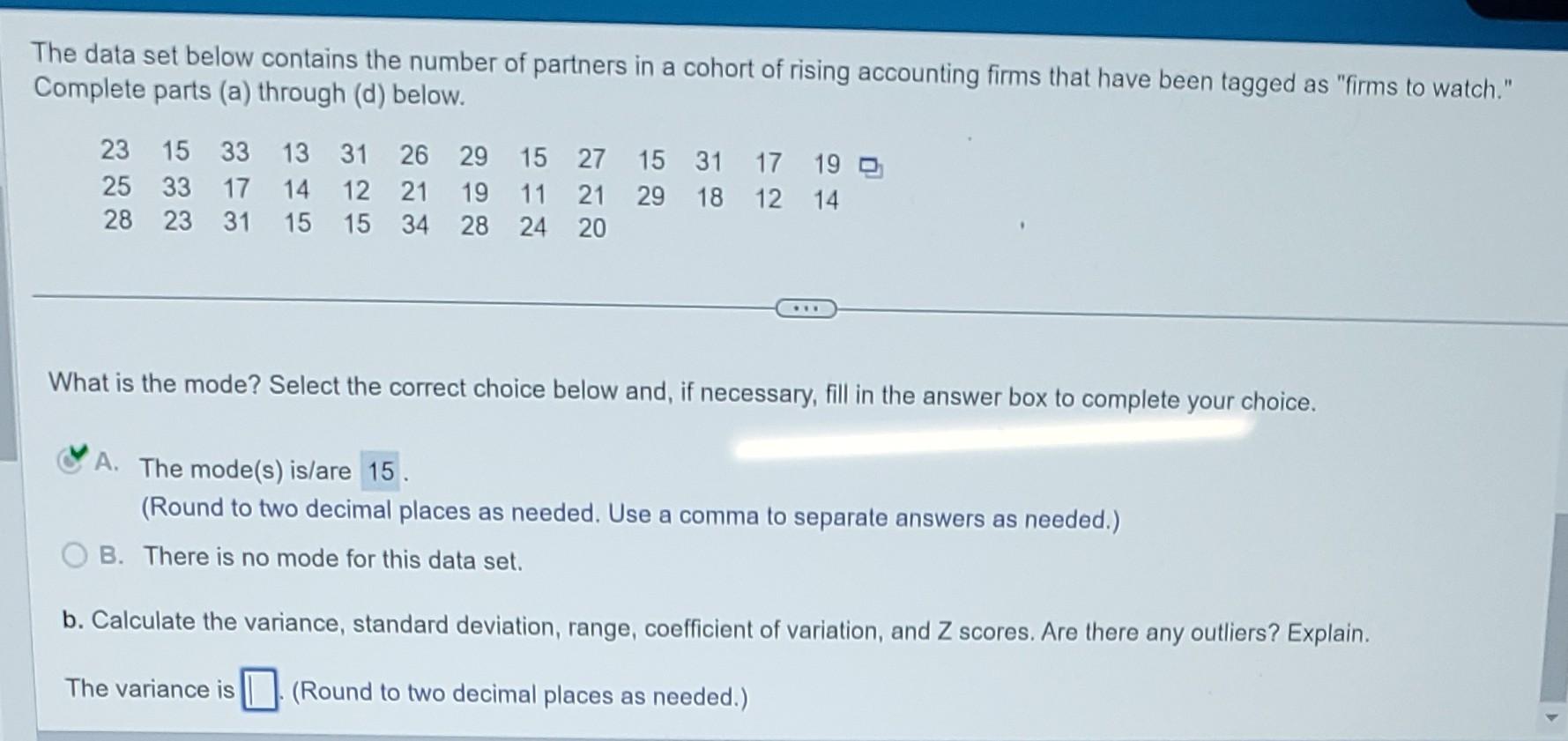 Solved The data set below contains the number of partners in | Chegg.com