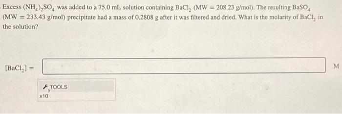Solved Excess (NH4)2SO4 was added to a 75.0 mL solution | Chegg.com