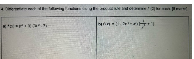 Solved Differentiate each of the following functions using | Chegg.com