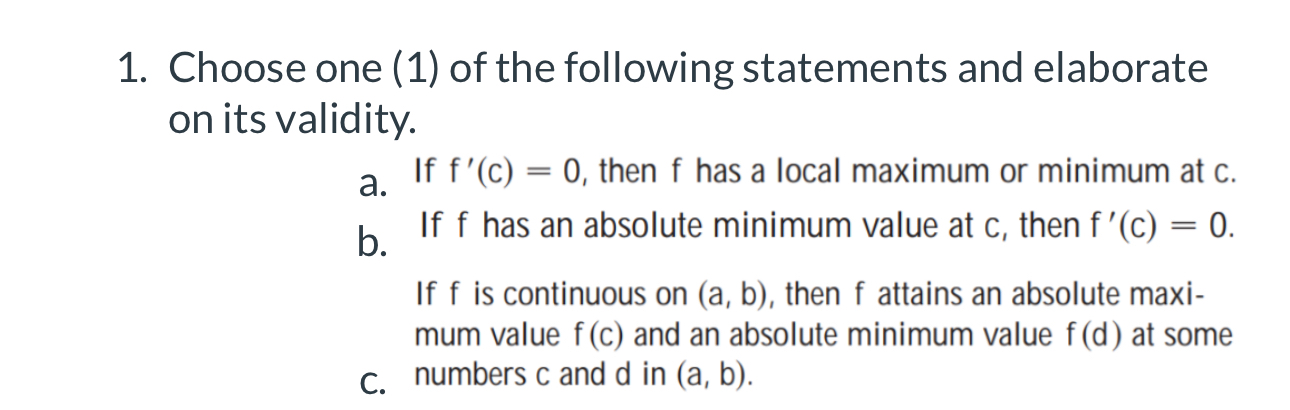 Solved Choose one (1) ﻿of the following statements and | Chegg.com