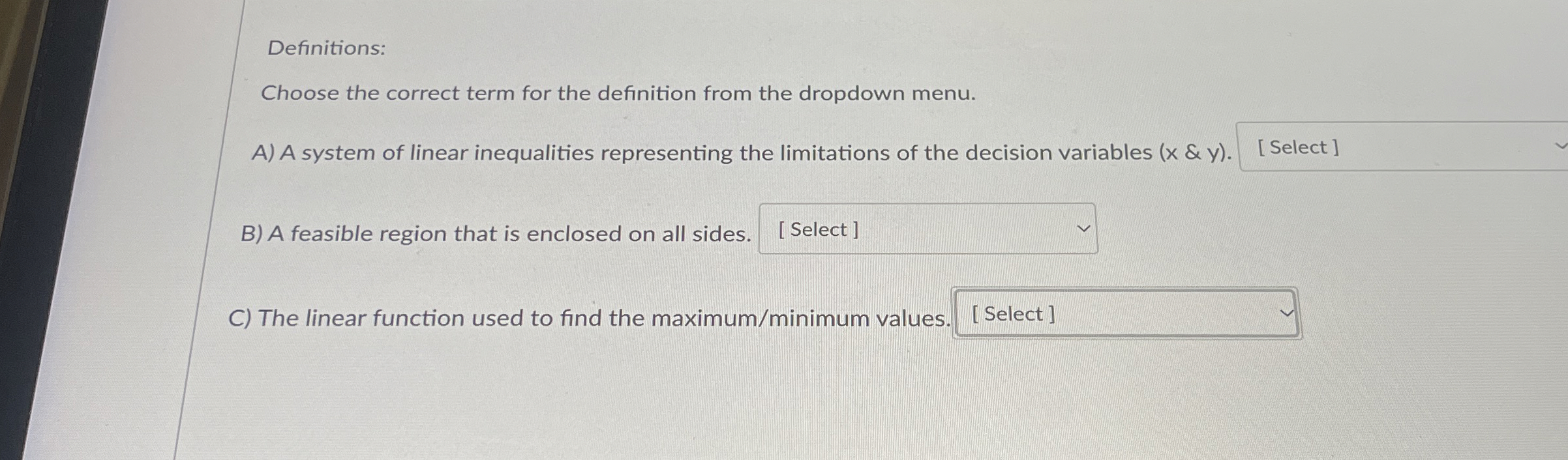 Solved Definitions:Choose the correct term for the | Chegg.com