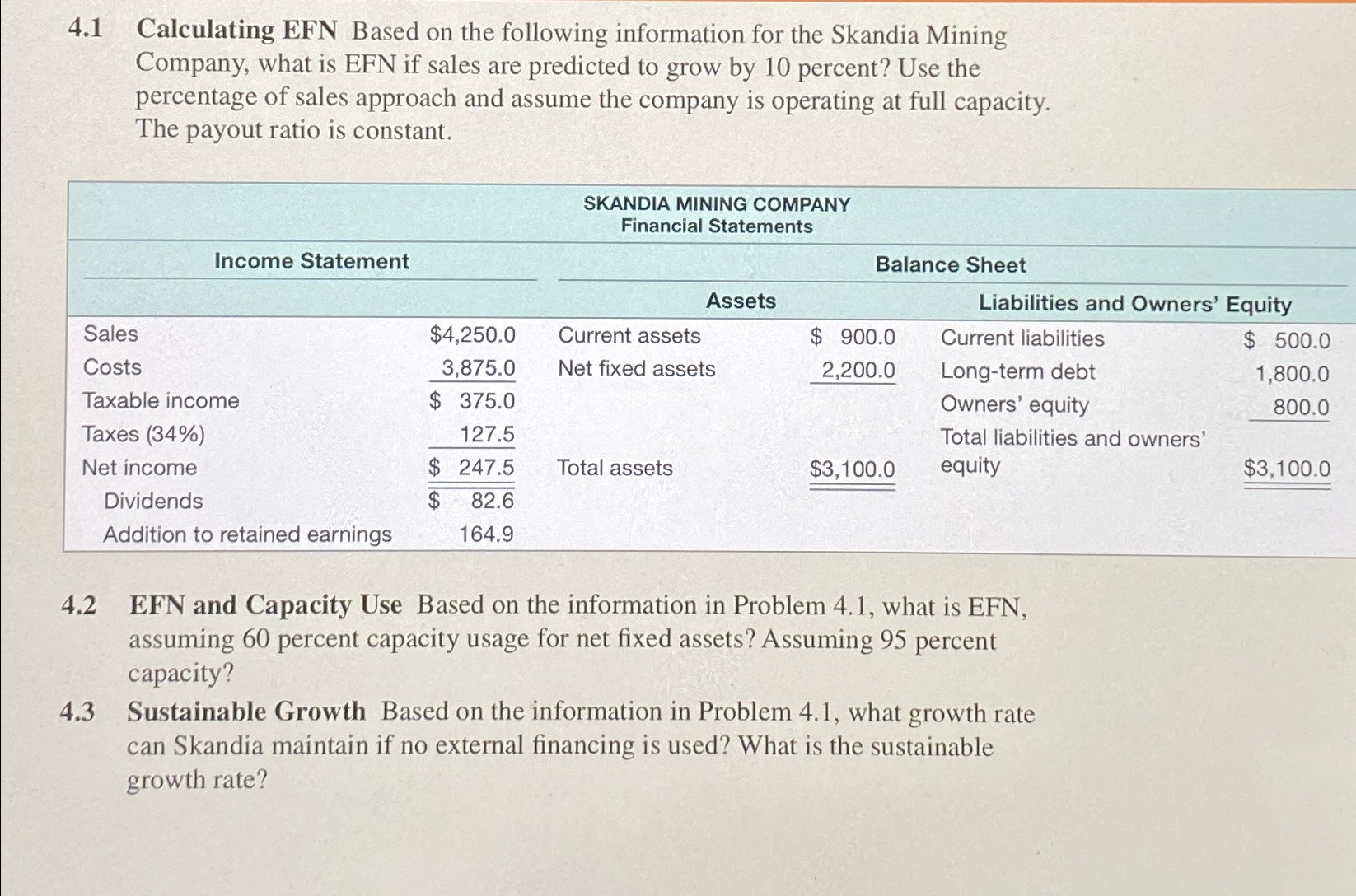 Solved 4.1 ﻿Calculating EFN Based on the following | Chegg.com
