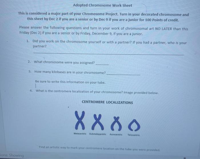 Adopted Chromosome Work Sheet This is considered a | Chegg.com