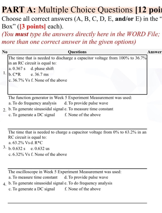 Solved PART A: Multiple Choice Questions (12 poi Choose all | Chegg.com