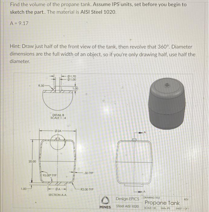 Solved Find the volume of the propane tank. Assume IPS | Chegg.com