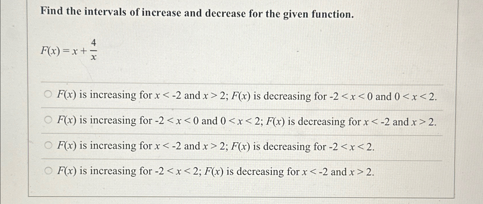 Solved Find the intervals of increase and decrease for the | Chegg.com