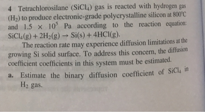 Solved 4 Tetrachlorosilane (SiCl4) gas is reacted with | Chegg.com