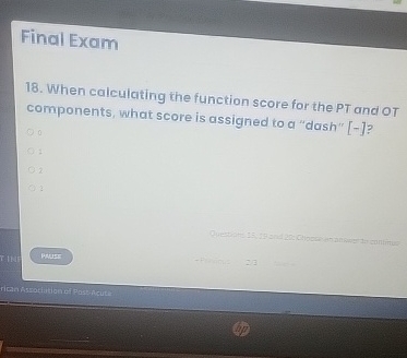 Solved When calculating the function score for the PT and | Chegg.com