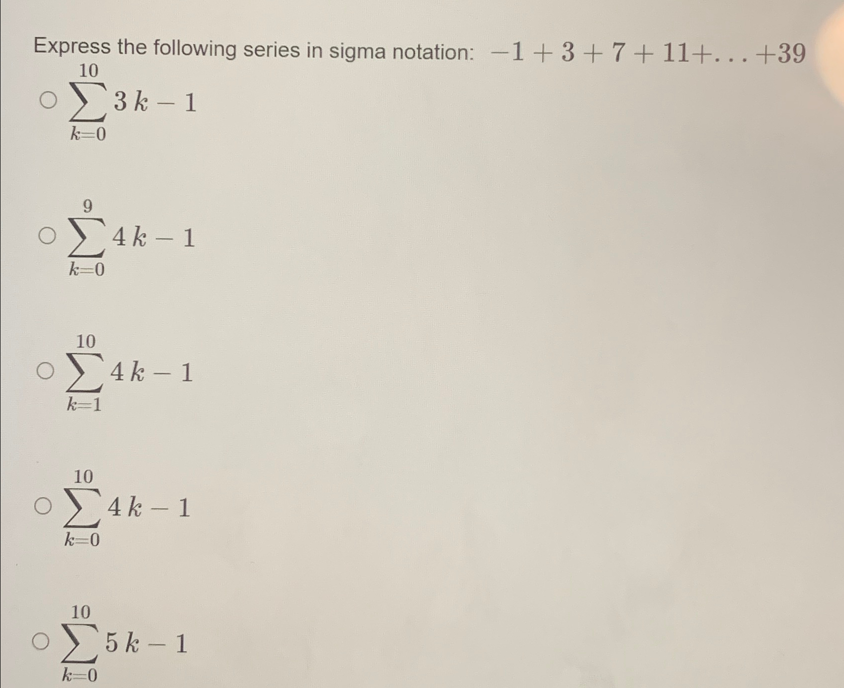 Solved Express the following series in sigma notation: | Chegg.com