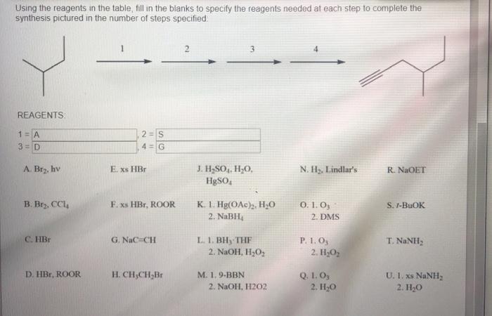 Solved Using the reagents in the table, fill in the blanks | Chegg.com