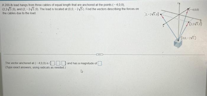 Solved A 200-b load hangs from three cables of equal length | Chegg.com