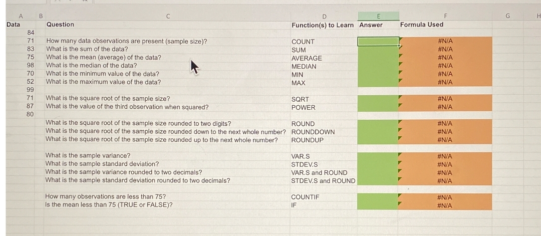 Solved \table[[A,B C,D,E,,F,G],[Data,Question,Function(s) | Chegg.com