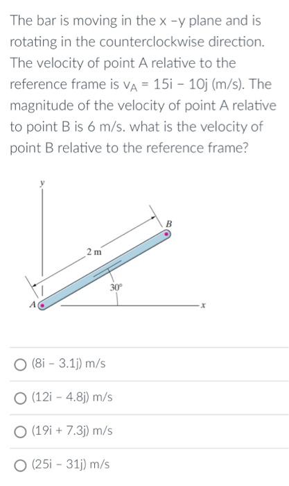 Solved The bar is moving in the x−y plane and is rotating in | Chegg.com