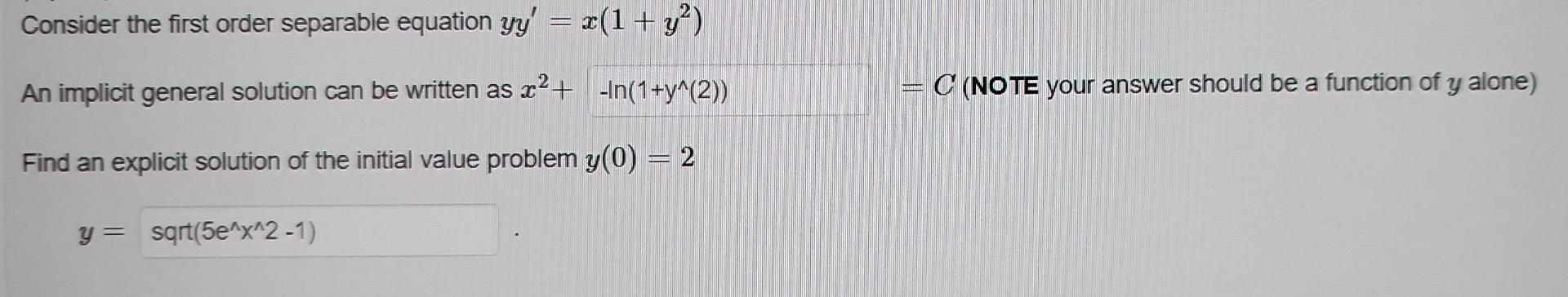 Solved Consider The First Order Separable Equation