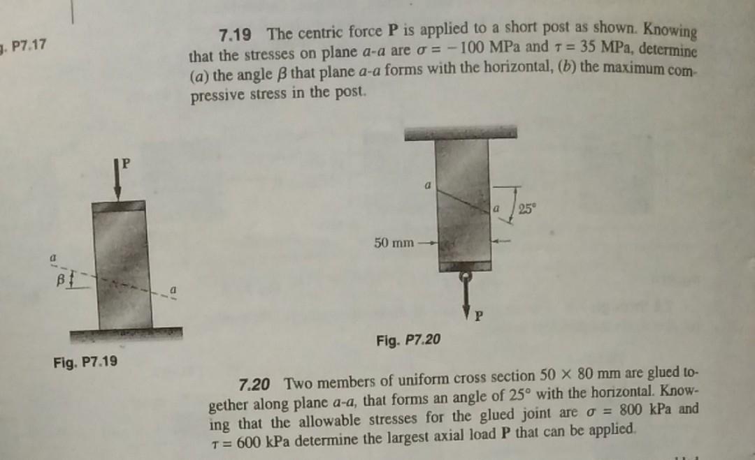 Solved J. P7.17 7.19 The centric force P is applied to a | Chegg.com