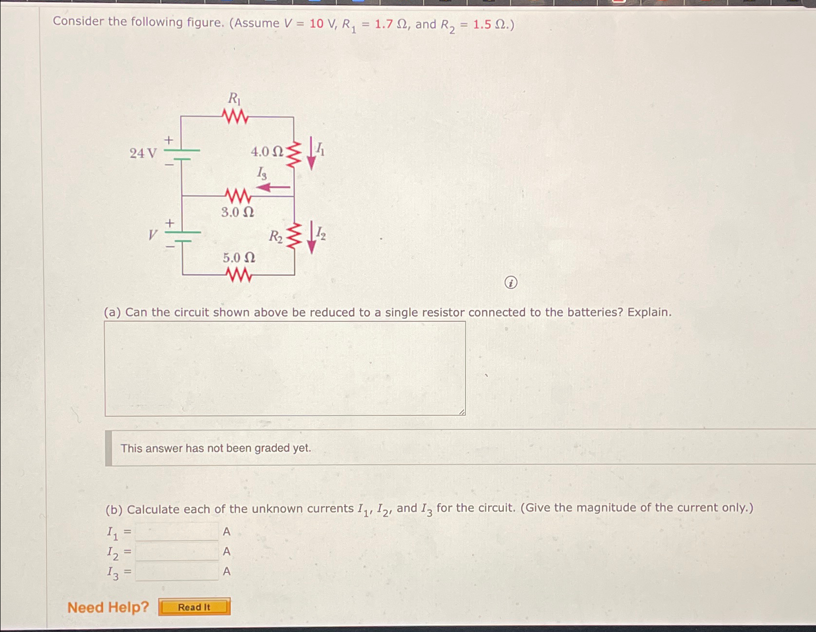 Solved Consider the following figure. (Assume V=10V,R1=1.7Ω, | Chegg.com