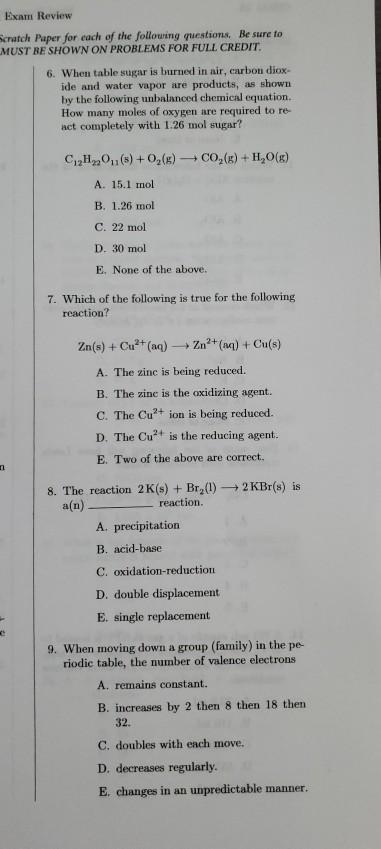 Solved Exam Review Scratch Paper for each of the following | Chegg.com