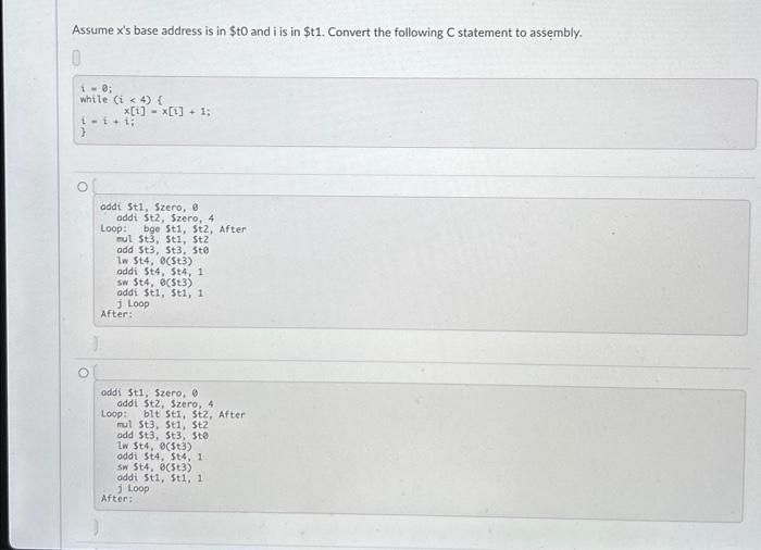 Assume x's base address is in $t0 and i is in $t1. | Chegg.com