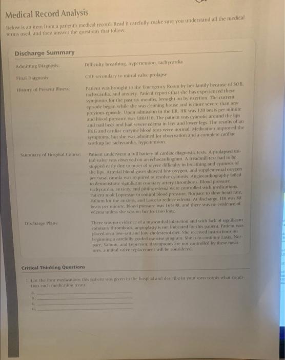 Solved Medical Record Analysis Below is an item from a | Chegg.com