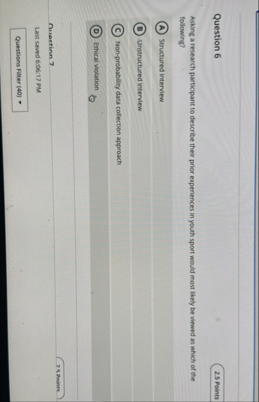 Solved Question 62.5 ﻿PointsAsking a research participant to | Chegg.com