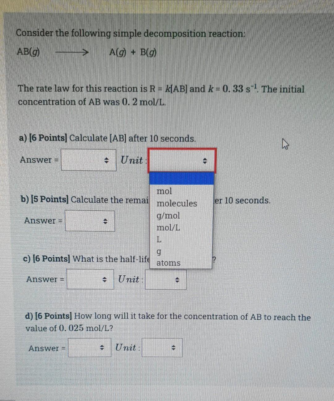 Solved Consider the following simple decomposition reaction: | Chegg.com