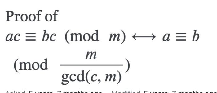 Solved ac≡bc(modm) a≡b (modgcd(c,m)m) | Chegg.com