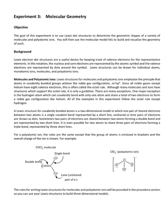 Solved Experiment 3: Molecular Geometry Objective The goal | Chegg.com