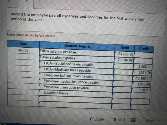 Solved Record the employee payroll expenses and liabilities | Chegg.com