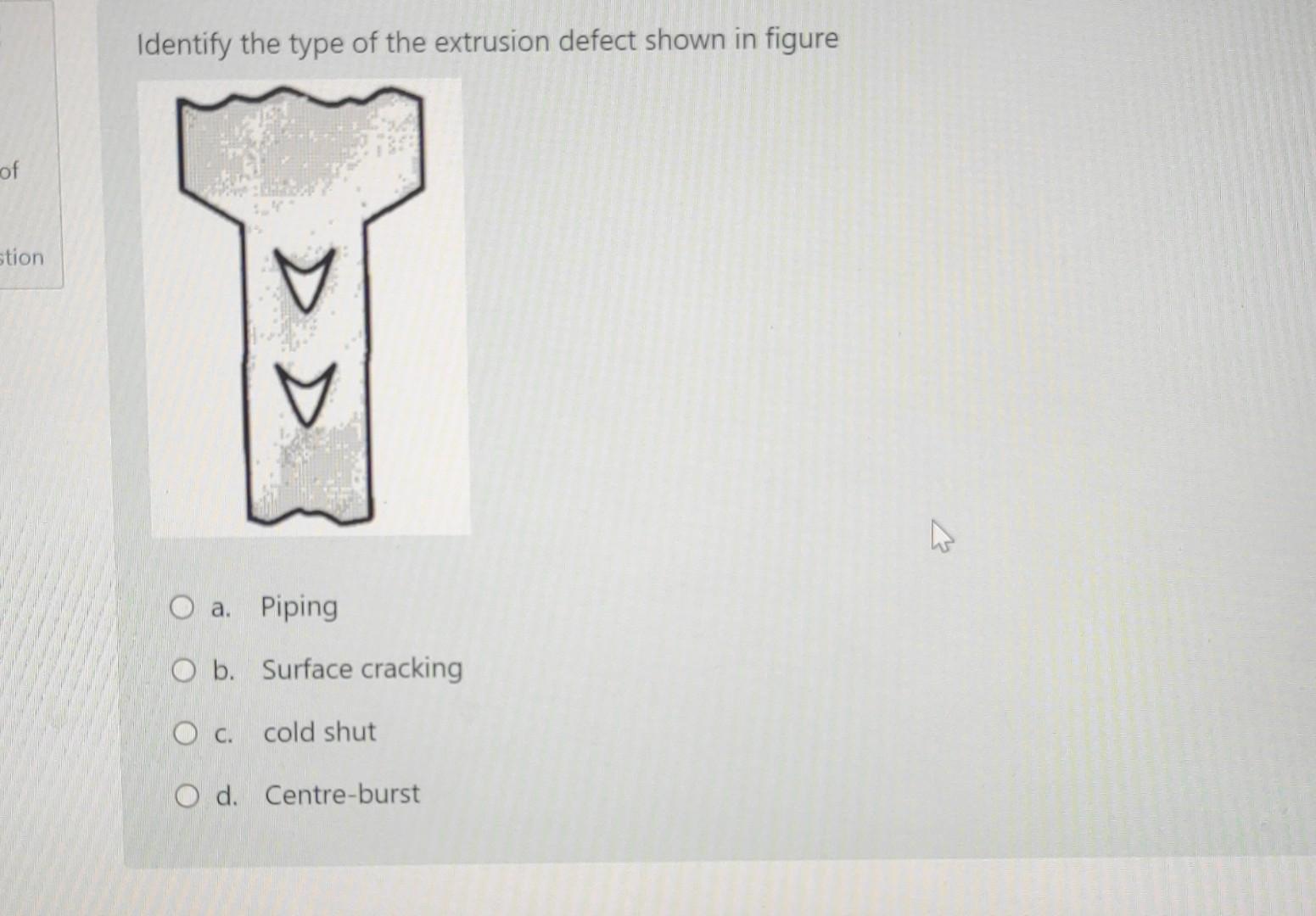 Solved Identify the type of the extrusion defect shown in | Chegg.com