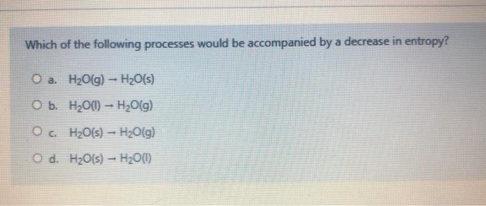 Solved Which of the following processes would be accompanied | Chegg.com