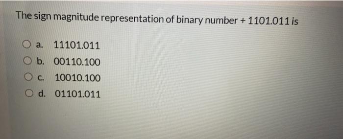 Solved The sign magnitude representation of binary number + | Chegg.com