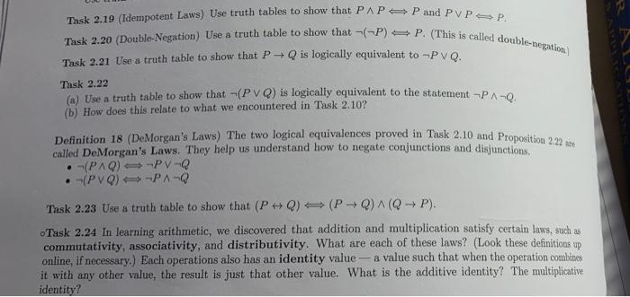 Solved Task 2.19 (Idempotent Laws) Use truth tables to show | Chegg.com